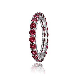 Ice Gems Sterling Silver Created Ruby 3mm Round-cut Eternity Band Ring, Size 10
