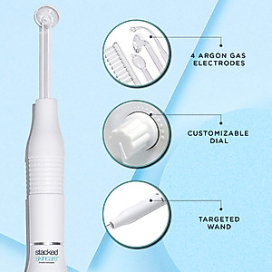 StackedSkincare High Frequency Wand for Acne, Face Tool to Clear Pores and Reduce Redness, Includes Gas Electrodes