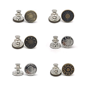 6 Pcs Buttons for Jeans,Adjustable Jean Button Pins,Pant Waist Tightener,No Sew and No Tools Instant Jean Button Pins for Pants, Simple Installation, Reusable and Adjustable(Style 1)…