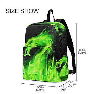 Green Fire Dragon Backpack, Travel Rucksack Lightweight School Bookbag Daypack for Adults Teen Students Boys Girls