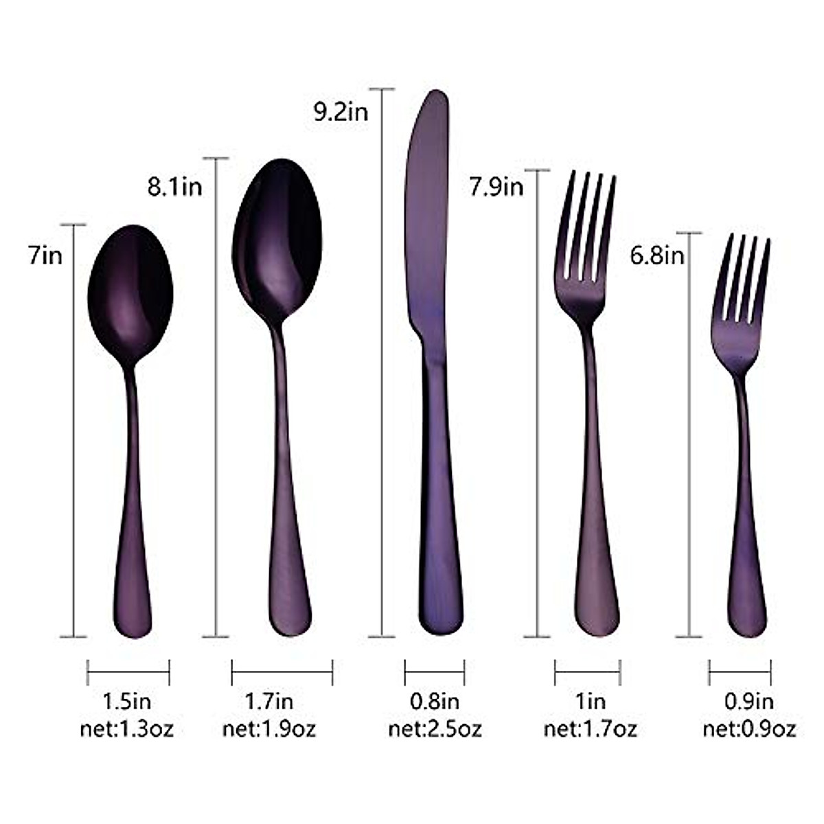 Flatware Set for 1, 5-Piece, Stainless Steel Silverware Cutlery Tableware Include Knife/Fork/Spoon by IRONX (purple-18/0-5p)