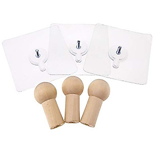 Creative-Idea 10 Pack Adhesive Hooks Wooden Hat Hooks Storage Wall Mounted Coat Hanging Hook Towel Keys Door Wardrobe Closet Kitchen Bathroom