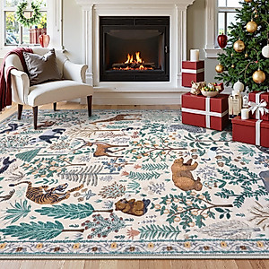 OJIA Jungle 8x10 Area Rugs for Living Room Bedroom Christmas Large Washable Rugs, Thin Modern Nursery Rug Non-Shedding Kids Playroom Rug Stain Resistant Large Carpet Neutral Rugs for Kids Room Dining