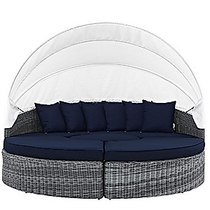Modway Summon Outdoor Patio Daybed with Canopy and Sunbrella Cushions in Canvas Navy