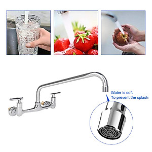 XIUBE Wall Mount Kitchen Sink Faucet with 14 inch Swivel Spout 8 Inch Center Commercial Sink Faucet for Compartment prep and Backsplash Mount Restaurant Sink 2-Handles Faucet Chrome Finish