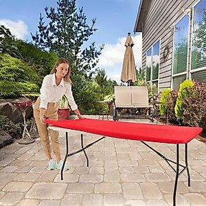 Fitted Rectangle Tablecloth for 6 Foot Tables – Reusable Elastic Edge Table Cover for Folding Banquet Tables – Washable 100% Polyester Fabric with Mitered Corners for Parties and Picnics (32x72 inch)