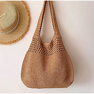 JI YA LI Handwoven Straw Vintage Purse Bag Soft Straw Beach Bag Handbag Shoulder Bag Boho Beach Sea Tote Basket Rattan Vacation Bag