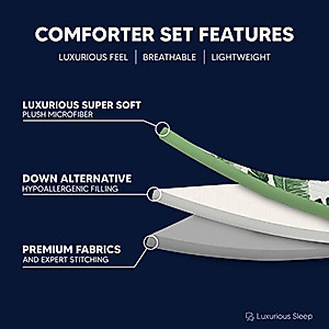 Chic Home Palm Springs 9 Piece Quilt Set Stitched Palm Tree Print Bed in A Bag - Sheet Set Decorative Pillow Shams Included, Queen, Green