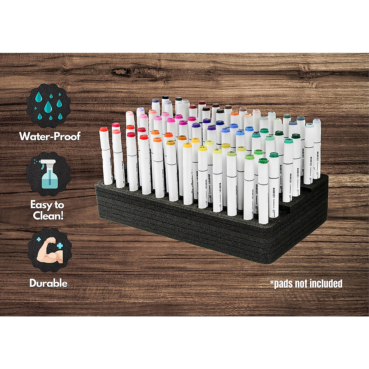 Polar Whale 2 Art Marker Tiered Organizer Stands Pen Pencil Brush Storage Design Storage Tray Supply Non-Scratch Non-Rattle Washable Durable Black Foam Holds 72