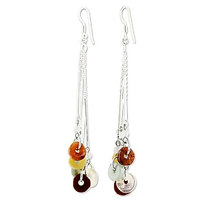 NOVICA Artisan Handmade Jade Quartz Waterfall Earrings | .925 Sterling Silver Glass Bead Dangle Earrings | Multi-color Stones Dangle Earring | Handcrafted Jewelry | Earthy Blend Themed Thailand