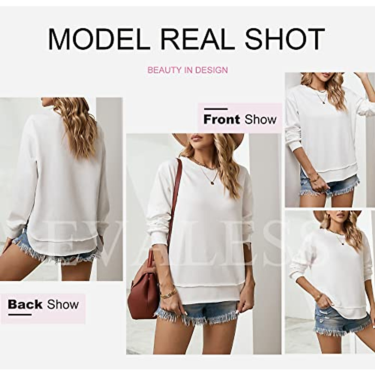 EVALESS White Sweatshirt for Women Long Sleeve Side Split Irregular Curved Hem Tops Comfort Colors Crewneck Cotton Sweatshirts Womens Fall Fashion 2023 Teacher Outfits Casual Loose Pullover Medium