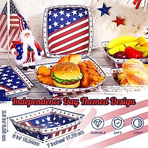 Sieral American Flag Paper Food Tray Independence Day Dinnerware Party Decorations Red White and Blue Paper Hot Dog Trays Patriotic Theme Candy Food Serving Trays for 4 of July Supplies (100 Pcs)