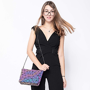 LOVEVOOK Geometric Luminous Purses and Handbags for Women Holographic Reflective Crossbody Bag Wallet
