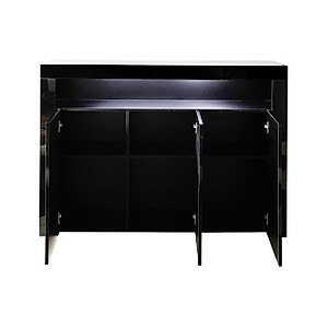 SZUBEE Modern Black High Gloss Sideboard Storage Cabinet with LED Light-Versatile Kitchen and Dining Room Buffet Cupboard with 3 Doors and TV Stand Function