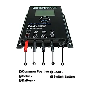 HUINETUL 30A PWM Solar Charge Controller IP68 Waterproof Fit for Lithium ion Lifepo4 Lead-Acid Battery