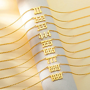 SMUK Angel Number Necklace, Dainty 18K Gold Plated Number 444 Necklace Gold Pendants Choker Necklace Numerology Jewelry with Angel Number Ring for Women Gifts (444-Gold)