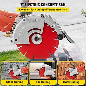 VEVOR Electric Concrete Saw, 7" Blade with 2-1/2 inch Max Cutting Depth, Wet/Dry Sawing with Blade and Tools for Granite, Brick, Porcelain, Reinforced Concrete