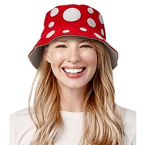 Shrumiez Red Mushroom Hat - Mushroom Bucket Hat for Mario Toad Toadstool Toadette Rave Cosplay Costume Outfit Adult Women Men