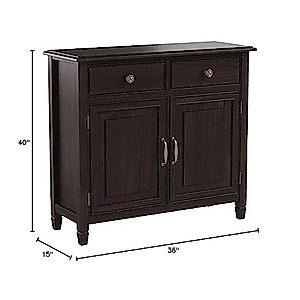 SIMPLIHOME Connaught SOLID WOOD 40 inch Wide Transitional Entryway Storage Cabinet in Dark Chestnut Brown, with 2 Drawers, 2 Doors, Adjustable Shelves