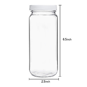Suwimut 16 Pack Glass Juicing Bottles, 16oz Reusable Glass Drinking Bottle Jar Clear Glass Water Bottle with Plastic Airtight Lids for Juice, Smoothies, Tea, Milk, Kombucha, Beverages