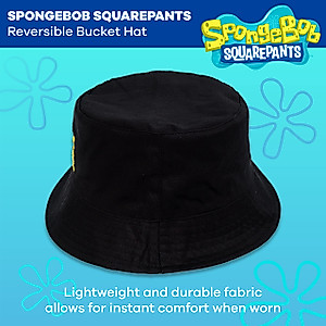 Spongebob Squarepants Bucket Hat, Packable Travel Hat, Reversible Wide Brim Summer Cap, Black and Yellow, One Size