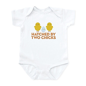 CafePress Hatched by Two Chicks Infant Bodysuit Cute Infant Bodysuit Baby Romper Cloud White