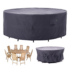 F&J Outdoors Patio Furniture Covers, Heavy Duty Tear Resistant Waterproof UV Resistant Windproof Extra Large Furniture Cover, Grey, 130" Diax35 H