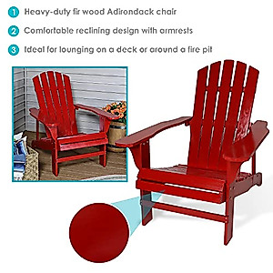 Sunnydaze Coastal Bliss Outdoor Painted Adirondack Chair - Natural Fir Wood Construction - Patio, Deck, Fire Pit, Garden, Porch and Lawn Seating - Red