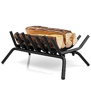 HAPPYGRILL 18 Inch Fireplace Log Grate, Heavy-Duty Solid Steel, Black, Firewood Burning Rack, Indoor Outdoor Use