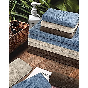 Cleanbear Hand Towels and Washcloths Set, 6 Hand Towel and 6 Wash Cloths with 3 Colors for Your Different Daily Needs