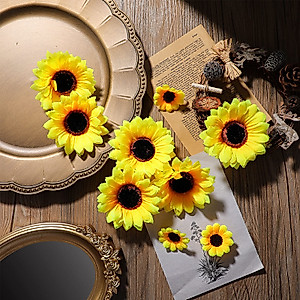 WILLBOND 124 Pieces Fake Sunflowers 3.5 Inch and 1.6 Inch Artificial Sunflower Heads Fabric Floral for Home Decoration Wedding Decor Bride Holding Flowers Garden Craft Art Decor
