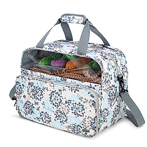 Teamoy Knitting Tote with Inner Dividers for WIP, Yarn Skeins and Knitting Accessories, Yarn Storage Bag with Front Clear Window, Dandelion(Patent Design)