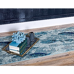Unique Loom Positano Collection Coastal Modern Fish Light Blue Runner Rug (2' x 7')