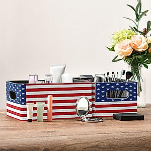 YETTASBIN America Flag Felt Storage Baskets with Handle, Collapsible Open Storage Bin Drawers Storage Box for Shelf Closet Office Bedroom Nursery Home, 2 Pack, g352631406p737c780s1706