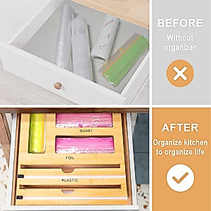 A+Westeros Ziplock Bag Storage Organizer,6-1 Wrap Dispenser with Cutter,Compatible with Gallon, Quart,Sandwich & Snack Bag, Foil and Plastic Wrap Organizer,Baggie Organizer for Drawer