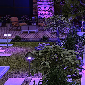 XMCOSY+ Low Voltage Landscape Lights, 400LM Smart Pathway Lights with APP Control, Adjustable Dual-Head Warm White & RGB, Works with Alexa, 12V 8W Outdoor Path Lights for Garden Lawn Walkway(2 Pack)