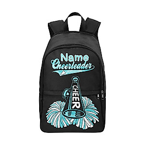 CUXWEOT Personalized Cheer Blue Art Cheerleader Backpack with Name Custom Travel Daypack Bag for Man Woman Gifts