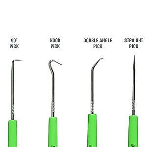 OEMTOOLS 26535 4 Piece Hook and Pick Set, Green Handled Pick Tool Set, Tool Hooks for Precision Projects, O Ring Pick Set, 4 Hook Tool Kit