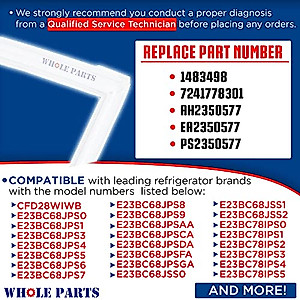 Whole Parts Refrigerator French Door Gasket (White) Part# 241778301 - Replacement & Compatible with Some Crosley, Electrolux and Kenmore Refrigerators