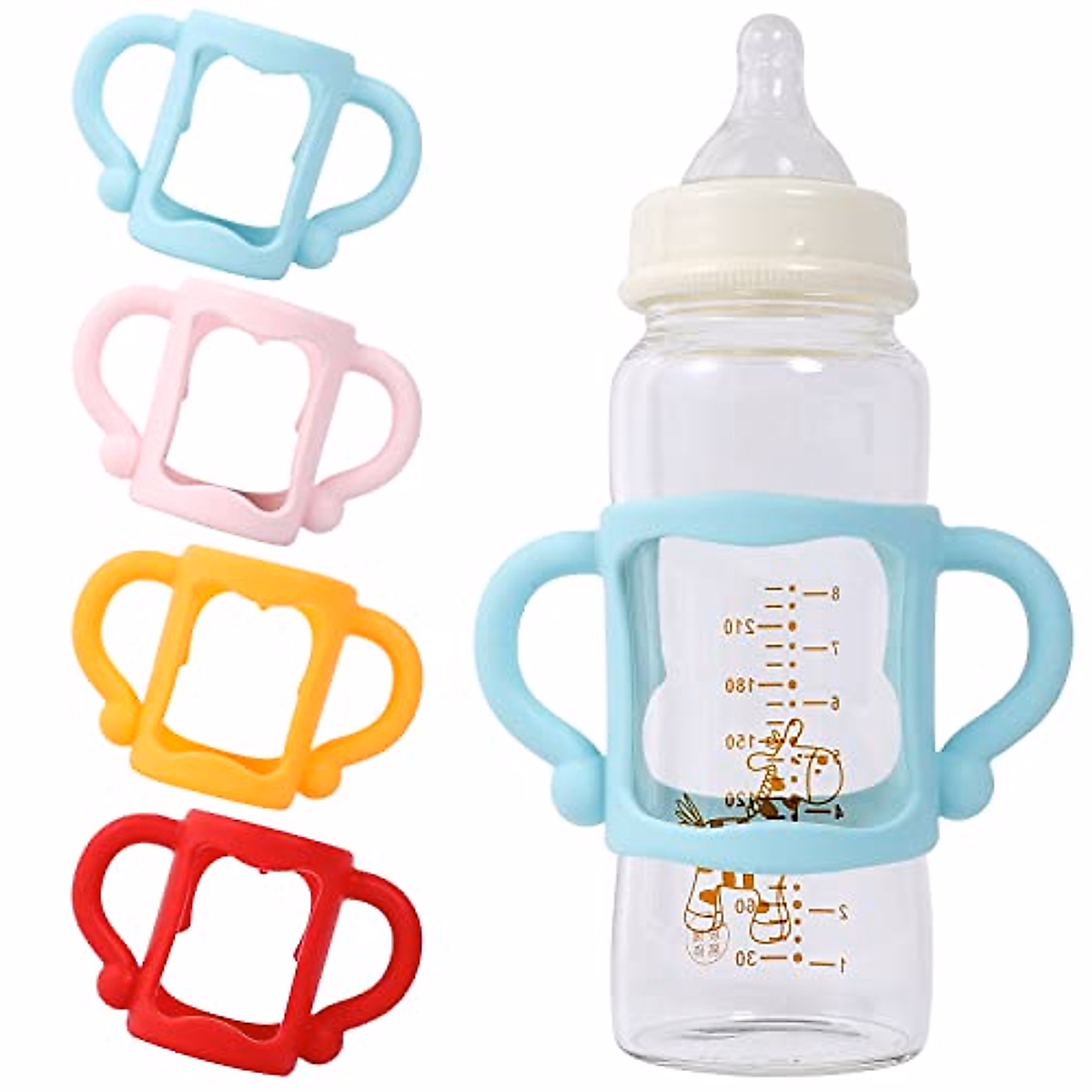 (4-Pack) Baby Bottle Handles Compatible with Dr Browns or Other Narrow Baby Bottles, Soft Silicone Easy Grip Holder