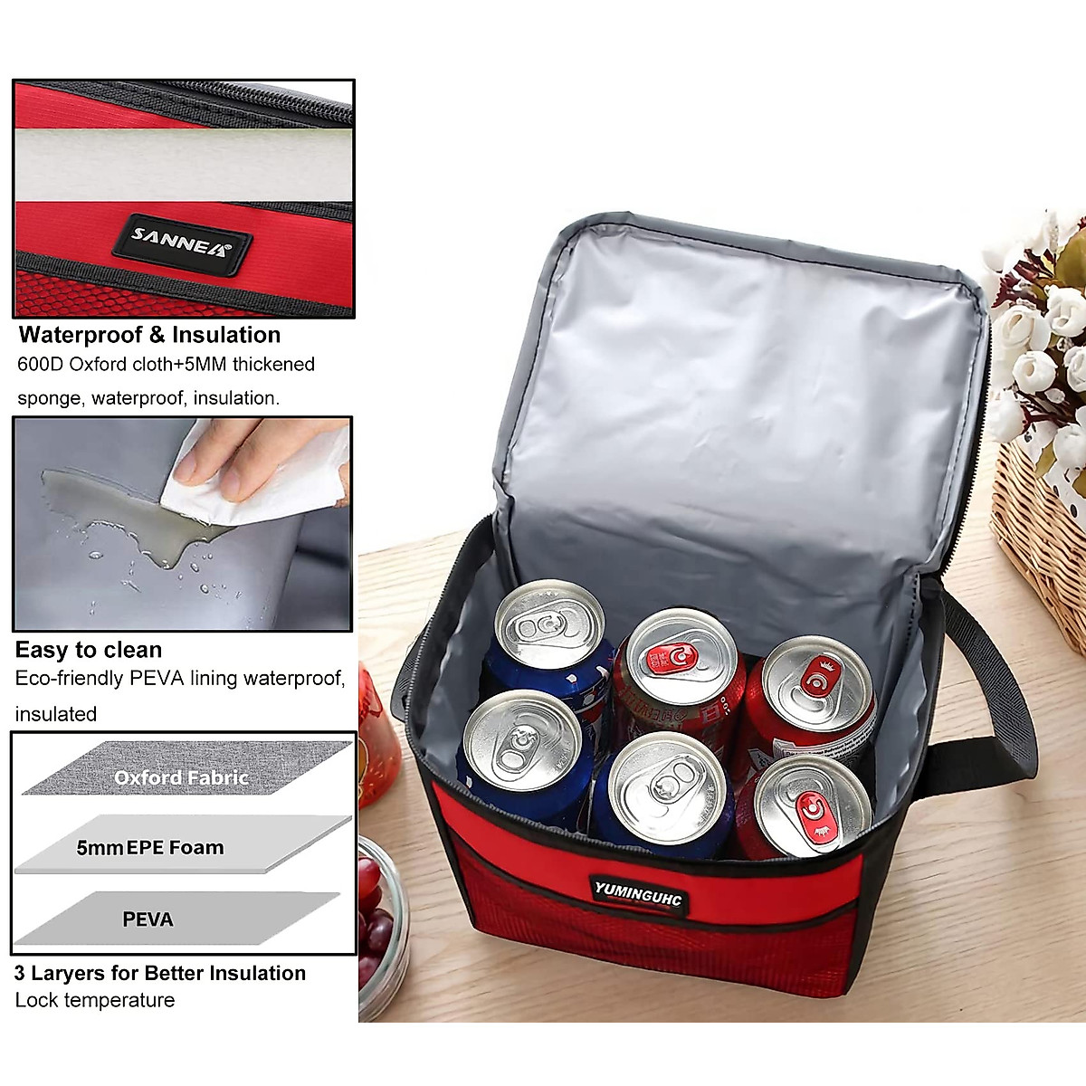 YUMINGUHC 6 Cans Lunch Bag for Women Men Insulated Lunch Box Adult Small Cooler Bag 5L Dual Compartment Reusable Thermal Tote Lunchpack for Office Work Day Trip (Grey)