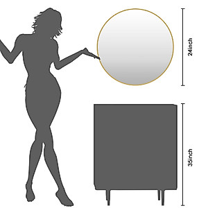Amgngala Gold Round Mirror 24 Inch, Circle Mirrors with Hooks and Metal Framed, Round Wall Mirror for Bathroom, Bedroom, Entryway, Living Room, Vanity Room and Modern Decor