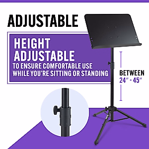 On-Stage SM7211B Professional Grade Folding Orchestral Sheet Music Stand, Black