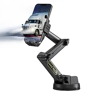 Pletmin Truck Phone Mount, Heavy Duty Phone Holder for Truck Dashboard Windshield, Compatible with All Smartphone, Commercial Truck Super Suction Cup & Stable(Black)