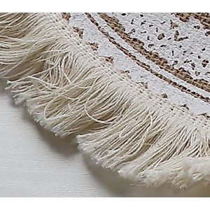 GorinsKani 2 Pieces of Cotton Thread Embroidery Table mat Jute Table mat Decoration mat Round Tassel Side Table mat Heat Insulation mat Anti-Slip Kitchen mat Home Decoration (Tassel Style E)