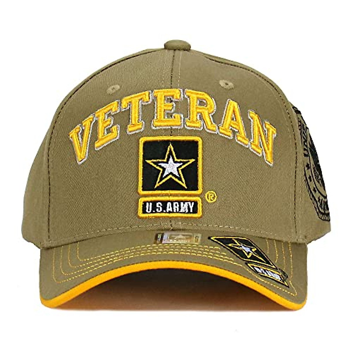 US Army Veteran Hat Army Military Official Licensed Adjustable Baseball Cap (Khaki Beige - Star Brim)