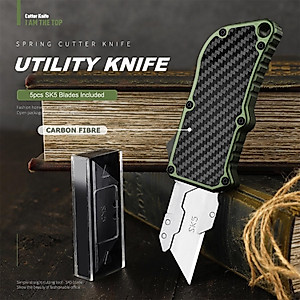 VIFUNCO Utility Knife Box Cutter, EDC Pocket Knife, Change Blade Razor Knife, Heavy Duty Cardboard Cutter, Aluminum Alloy Box Knife With Clip, 5 Extra Replaceable Blades (Carbon Fiber)