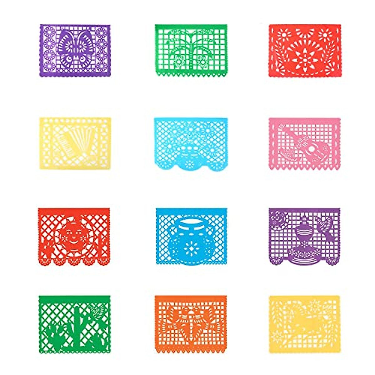 Mexican Party Banners - 4 Pack Papel Picado Banner Cino de Mayo Fiesta Party Decorations, Dia De Los Muertos Day of The Dead Decor Flag