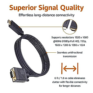 Amazon Basics HDMI (Source) to VGA (Display) Cable (NOT Bidirectional), Gold-Plated, 6 Feet, Black