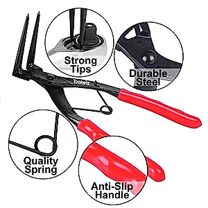 Toolwiz Snap Ring Pliers Set Heavy Duty Internal Master Cylinder Snap Ring Pliers Extra Long Snap Ring Pliers 90 Degree Long Nose Pliers for Trucks Motorcycles Cars, NOT Fit for External Snap Rings